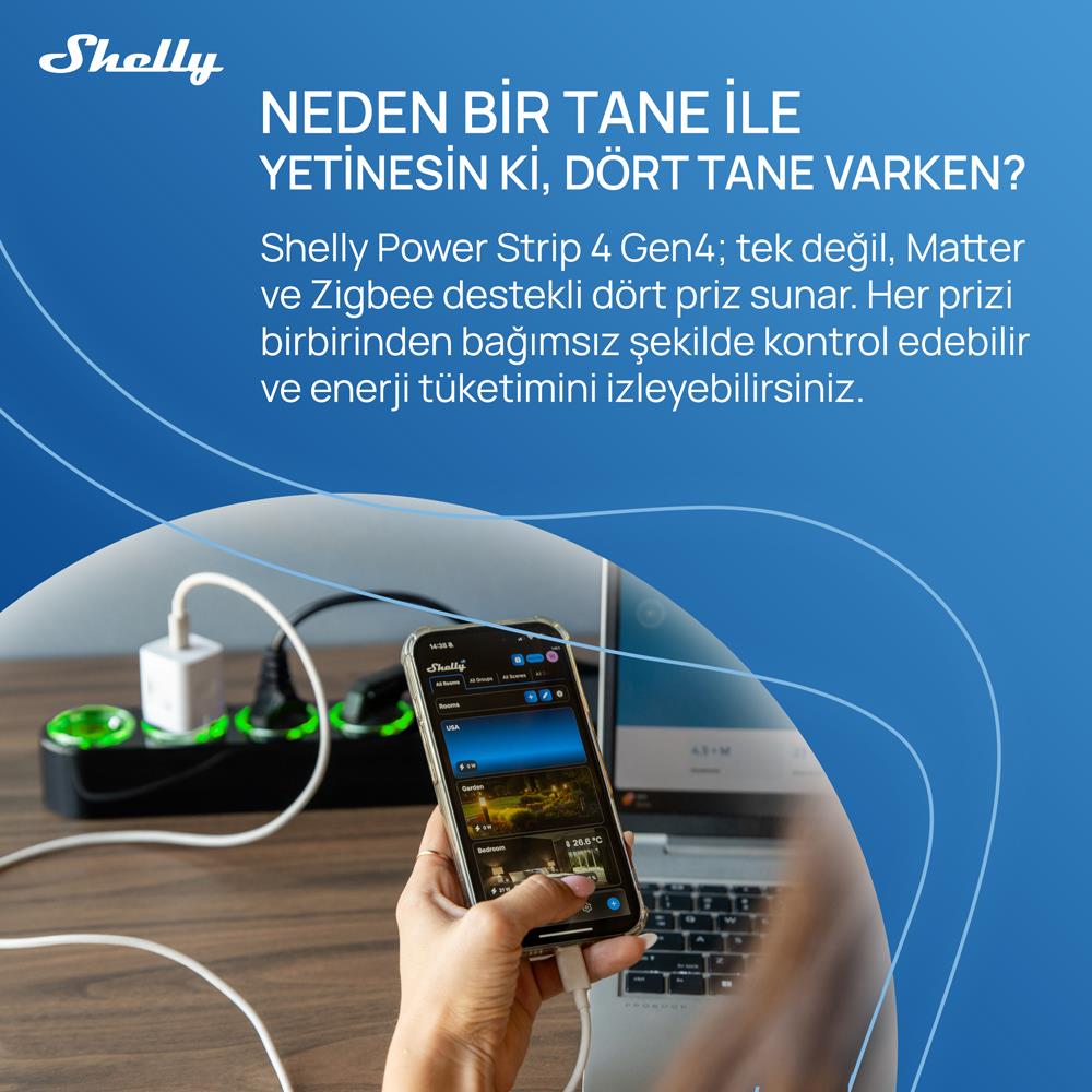 Shelly Power Strip 4 Gen4 Akıllı Çoklu Priz Siyah