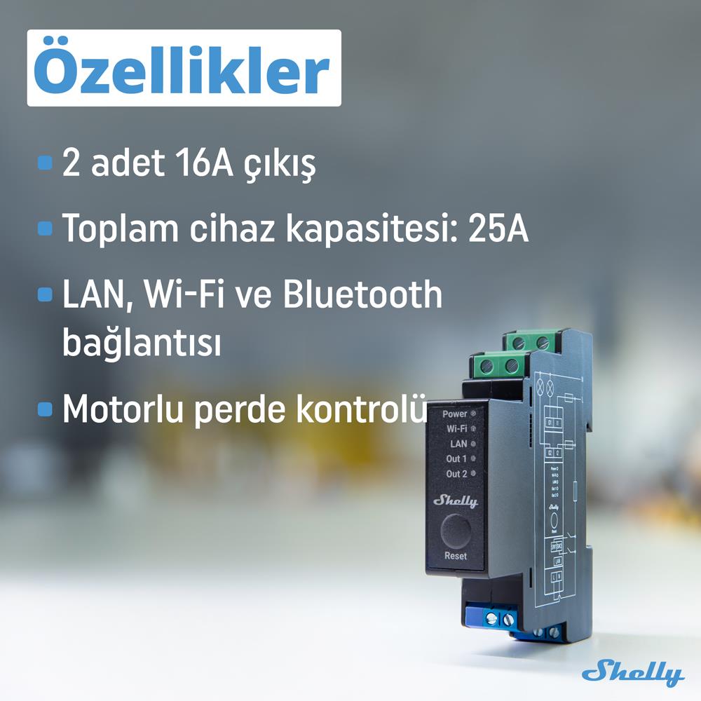 Shelly Pro 2PM DIN Ray 2 Kanal Enerji Ölçer Röle